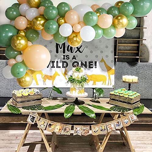 Sage Green Balloon Garland Kit - 125Pcs Eucalyptus Garland, Retro Olive Green, Peach White and Gold Latex Balloons Arch Kit for Wedding Birthday, Baby & Bridal Shower Decorations