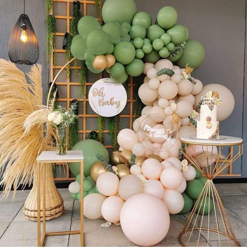 Sage Green Balloon Garland Kit - 125Pcs Eucalyptus Garland, Retro Olive Green, Peach White and Gold Latex Balloons Arch Kit for Wedding Birthday, Baby & Bridal Shower Decorations