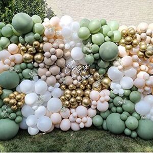 Sage Green Balloon Garland Kit - 125Pcs Eucalyptus Garland, Retro Olive Green, Peach White and Gold Latex Balloons Arch Kit for Wedding Birthday, Baby & Bridal Shower Decorations