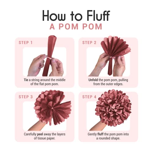 EpiqueOne 20-Piece Tissue Paper Pom Poms Party Kit - Add a Splash of Blush Pink, Dusty Rose, Mauve & Cream to Your Celebrations! Perfect for Birthday, Bridal Shower, Baby Shower, Wedding & Graduation