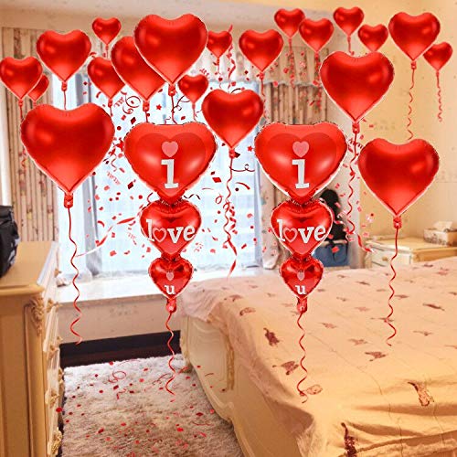 20 + 2 I Love You Balloons - Helium Supported - Love Balloons - Valentines Day Decorations and Gift Idea for Him or Her, Wedding Birthday Decorations | Valentine Balloons ,Ribbon & Straw Included