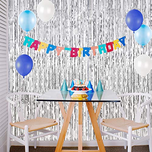 CHRORINE 2pcs 3ft x 8.3ft Silver Tinsel Foil Fringe Curtains Streamers Backdrop for Birthday Graduation Engagement Bridal Shower Bachelorette Baby Shower Holiday Party Decorations