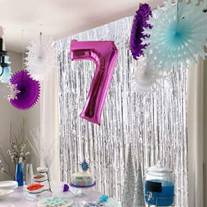 CHRORINE 2pcs 3ft x 8.3ft Silver Tinsel Foil Fringe Curtains Streamers Backdrop for Birthday Graduation Engagement Bridal Shower Bachelorette Baby Shower Holiday Party Decorations