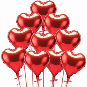 BinaryABC Foil Balloons,LOVE Heart Shape Helium Valentines Wedding Birthday Party Decorations,Approx,45cm,10 pieces(Red)