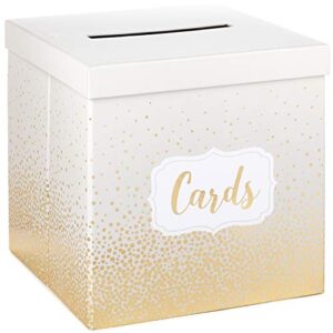 hallmark 10″ elegant card receiving box (pearl and gold dots) for weddings, graduations, retirements, birthdays, open houses, anniversaries