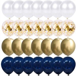 navy blue and gold confetti balloons, 50 pcs 12 inch pearl white and gold metallic chrome birthday balloons for celebration graduation party balloons