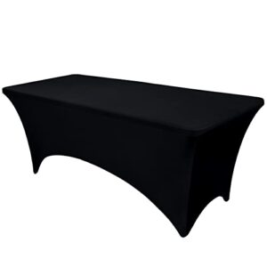 outdoorlines fitted tablecloth black table clothes for 6 foot rectangle table – elastic spandex massage bed table cover, stretch wrinkle free table covers for party, wedding, birthday, banquet, vendor