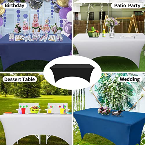 OutdoorLines Fitted Tablecloth Black Table Clothes for 6 Foot Rectangle Table - Elastic Spandex Massage Bed Table Cover, Stretch Wrinkle Free Table Covers for Party, Wedding, Birthday, Banquet, Vendor