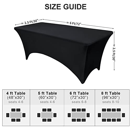 OutdoorLines Fitted Tablecloth Black Table Clothes for 6 Foot Rectangle Table - Elastic Spandex Massage Bed Table Cover, Stretch Wrinkle Free Table Covers for Party, Wedding, Birthday, Banquet, Vendor