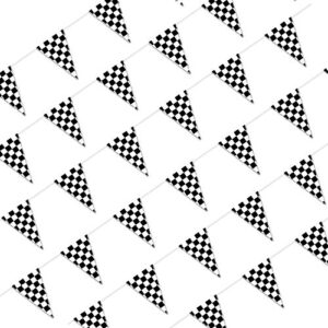 piokio 100ft black and white checkered flag banner racing birthday decorations, for nascar race party supplies