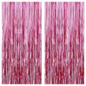 katchon, pink backdrop for pink party decorations – xtralarge 6.4×8 feet, pack of 2 | pink foil fringe curtain | metallic pink fringe backdrop, pink streamers party decorations | pink tinsel backdrop