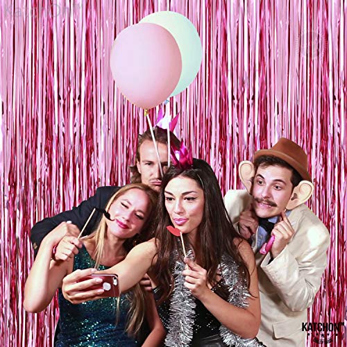 KatchOn, Pink Backdrop for Pink Party Decorations - XtraLarge 6.4x8 Feet, Pack of 2 | Pink Foil Fringe Curtain | Metallic Pink Fringe Backdrop, Pink Streamers Party Decorations | Pink Tinsel Backdrop