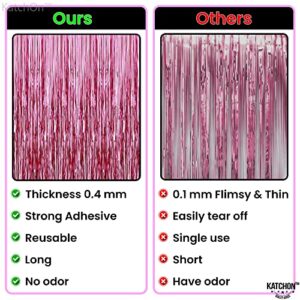 KatchOn, Pink Backdrop for Pink Party Decorations - XtraLarge 6.4x8 Feet, Pack of 2 | Pink Foil Fringe Curtain | Metallic Pink Fringe Backdrop, Pink Streamers Party Decorations | Pink Tinsel Backdrop