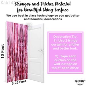 KatchOn, Pink Backdrop for Pink Party Decorations - XtraLarge 6.4x8 Feet, Pack of 2 | Pink Foil Fringe Curtain | Metallic Pink Fringe Backdrop, Pink Streamers Party Decorations | Pink Tinsel Backdrop