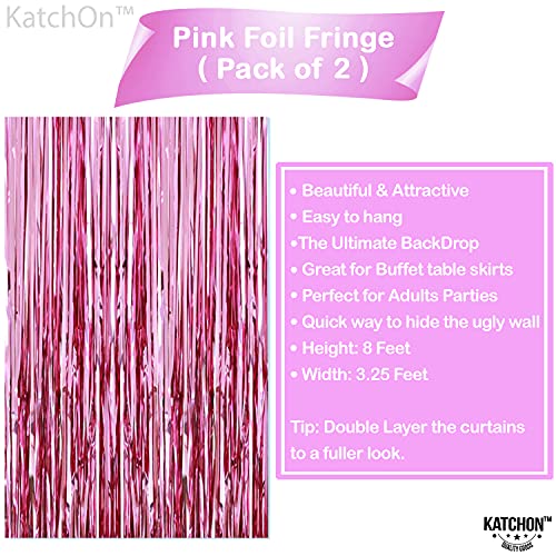 KatchOn, Pink Backdrop for Pink Party Decorations - XtraLarge 6.4x8 Feet, Pack of 2 | Pink Foil Fringe Curtain | Metallic Pink Fringe Backdrop, Pink Streamers Party Decorations | Pink Tinsel Backdrop