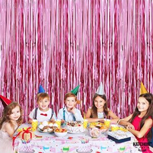 KatchOn, Pink Backdrop for Pink Party Decorations - XtraLarge 6.4x8 Feet, Pack of 2 | Pink Foil Fringe Curtain | Metallic Pink Fringe Backdrop, Pink Streamers Party Decorations | Pink Tinsel Backdrop