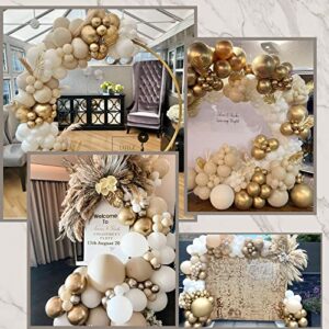 White Sand Gold Balloons Garland Arch Kit,159PCS White Nude Balloons with Metallic Chrome Gold Latex Balloons for Boho Wedding Baby Bridal Shower Engagement Anniversary Birthday Decorations Backdrop