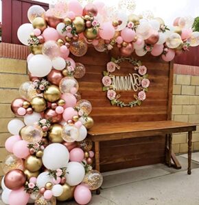 beaumode diy rose gold pink white balloon garland arch 160pcs with confetti balloons baby shower wedding princess birthday anniversary engagement bridal shower party decoration (rose gold pink white)