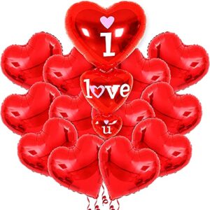 Katchon, XtraLarge 12+1 Red Heart Balloons - Pack of 13 Set | Big 36 Inch I Love You Balloons for Romantic Decorations Night | Happy Anniversary Proposal Balloons | Happy Birthday My Love Balloon