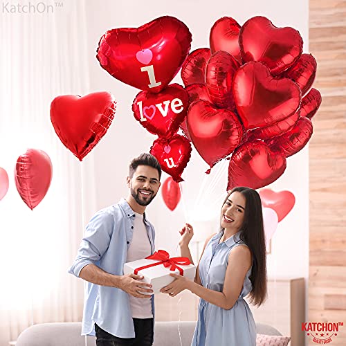 Katchon, XtraLarge 12+1 Red Heart Balloons - Pack of 13 Set | Big 36 Inch I Love You Balloons for Romantic Decorations Night | Happy Anniversary Proposal Balloons | Happy Birthday My Love Balloon