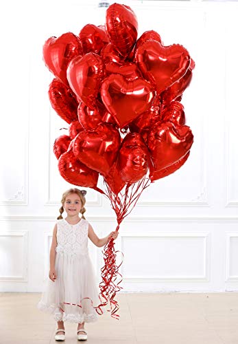 30 pcs Red Heart Balloons 18" Foil Love Balloons Mylar Balloons heart balloons for Valentines Day Propose Marriage Wedding Anniversary Backdrop Birthday Party Supplies