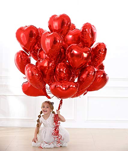 30 pcs Red Heart Balloons 18" Foil Love Balloons Mylar Balloons heart balloons for Valentines Day Propose Marriage Wedding Anniversary Backdrop Birthday Party Supplies