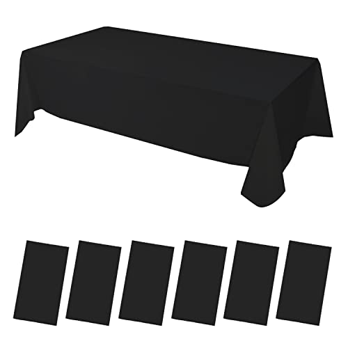 6 Pack Premium Disposable Plastic Tablecloth 54" x 108" Party Table Cloths Disposable for 6 to 8 Foot Tables Indoor or Outdoor Parties Birthdays Weddings Christmas Anniversary Buffet Table (Black)