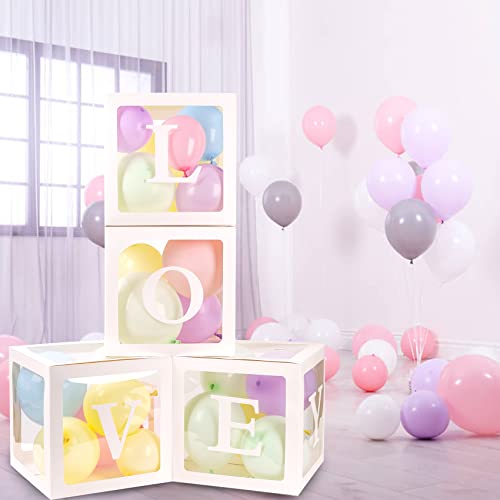 JOYYPOP Baby Boxes with 42pcs Letters(A-Z+Baby) for Baby Shower, Transparent Balloon Boxes Blocks for Gender Reveal, Bridal Shower, Birthday Party Decorations (White)