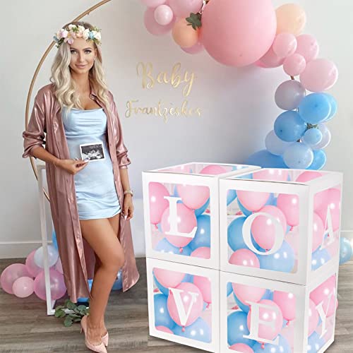 JOYYPOP Baby Boxes with 42pcs Letters(A-Z+Baby) for Baby Shower, Transparent Balloon Boxes Blocks for Gender Reveal, Bridal Shower, Birthday Party Decorations (White)