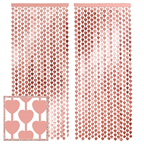 xo, Fetti Valentine's Day Heart Foil Curtain, Bachelorette Party Decorations - Set of 2 | Rose Gold Bridal Shower Birthday Gift Backdrop, Bridesmaid Favors, 21st, Vday