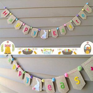 happy easter burlap banner decorations, happy easter garland, easter decor, easter bunting, easter bunny sign, farmhouse banner, easter decorations for mantle,easter bunny banner gift for kids …