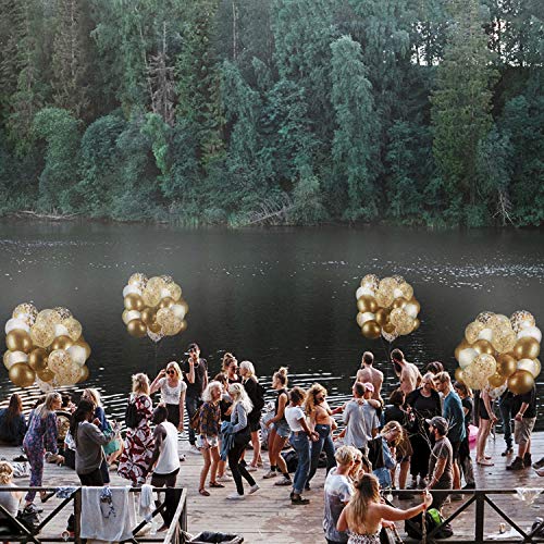 60 Pack Gold Balloons + Gold Confetti Balloons w/Ribbon | Balloons Gold | Gold Balloon | Gold Latex Balloons | Golden Balloons | White and Gold Balloons 12 inch | Clear Balloons with Gold Confetti |