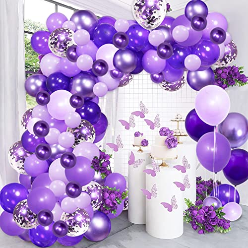 Purple Shades Balloons Garland Arch Kit-128Pcs 5” 12” Dark Pastel Light Metallic Confetti Purple Balloons Arch Set for Purple Wedding Birthday Baby Shower Graduation Party Decorations