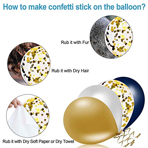 Kolavia 60PCS Navy Blue and Gold Confetti Balloons, Premium 12inch Pearl White and Gold Metallic Chrome Birthday Party Balloons, Balloons Bulk for Bridal Shower, Graduation Party Decoration