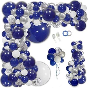 julliz 145pcs navy blue silver balloons garland kit, royal blue silver white confetti balloon arch for 2023graduation party wedding birthday shower classroom decoration