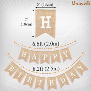 Uniwish Happy Birthday Banner for Birthday Party Decorations, Rustic Burlap Bunting Swallowtail Flags, 2 in 1