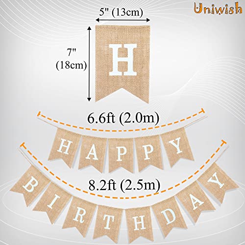 Uniwish Happy Birthday Banner for Birthday Party Decorations, Rustic Burlap Bunting Swallowtail Flags, 2 in 1