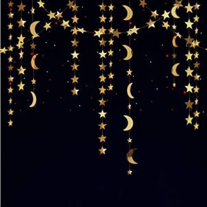 decor365 gold star moon garland hanging garands streamers banner backdrop for twinkle little star party decoration first birthday/baby shower/wedding//kids room/nursery/ramadan eid/graduation decor