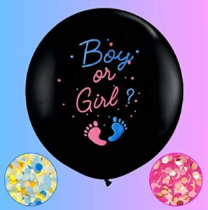 jumbo gender reveal confetti balloons 2pcs 36″ black boy or girl balloon come with blue pink confetti for baby gender reveal party idea