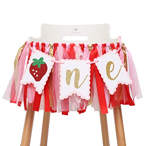 Berry Strawberry Theme High Chair Banner - Sweet First Birthday Banner - Smash Cake Photo Prop - 1st Birthday Photo Backdrop Decorations - Birthday Souvenir and Gifts for Kids (Strawberry-2)