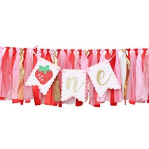 Berry Strawberry Theme High Chair Banner - Sweet First Birthday Banner - Smash Cake Photo Prop - 1st Birthday Photo Backdrop Decorations - Birthday Souvenir and Gifts for Kids (Strawberry-2)