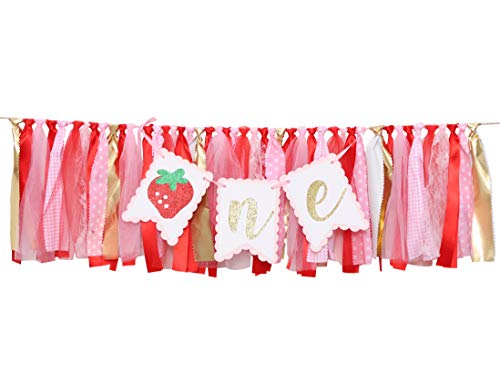 Berry Strawberry Theme High Chair Banner - Sweet First Birthday Banner - Smash Cake Photo Prop - 1st Birthday Photo Backdrop Decorations - Birthday Souvenir and Gifts for Kids (Strawberry-2)