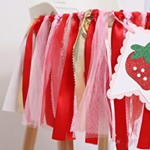 Berry Strawberry Theme High Chair Banner - Sweet First Birthday Banner - Smash Cake Photo Prop - 1st Birthday Photo Backdrop Decorations - Birthday Souvenir and Gifts for Kids (Strawberry-2)