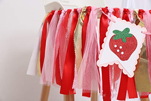 Berry Strawberry Theme High Chair Banner - Sweet First Birthday Banner - Smash Cake Photo Prop - 1st Birthday Photo Backdrop Decorations - Birthday Souvenir and Gifts for Kids (Strawberry-2)