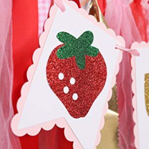 Berry Strawberry Theme High Chair Banner - Sweet First Birthday Banner - Smash Cake Photo Prop - 1st Birthday Photo Backdrop Decorations - Birthday Souvenir and Gifts for Kids (Strawberry-2)