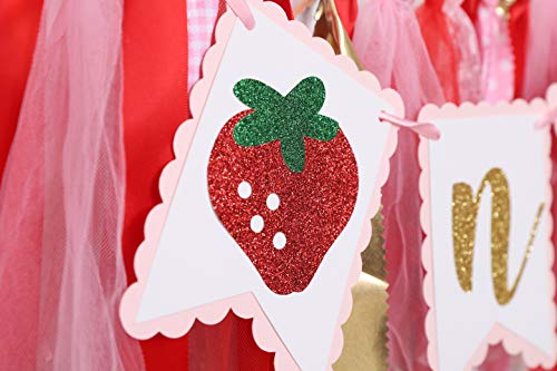 Berry Strawberry Theme High Chair Banner - Sweet First Birthday Banner - Smash Cake Photo Prop - 1st Birthday Photo Backdrop Decorations - Birthday Souvenir and Gifts for Kids (Strawberry-2)