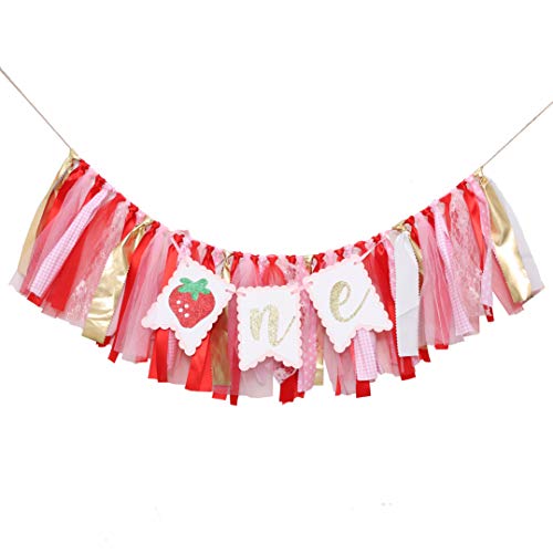 Berry Strawberry Theme High Chair Banner - Sweet First Birthday Banner - Smash Cake Photo Prop - 1st Birthday Photo Backdrop Decorations - Birthday Souvenir and Gifts for Kids (Strawberry-2)