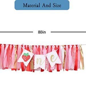 Berry Strawberry Theme High Chair Banner - Sweet First Birthday Banner - Smash Cake Photo Prop - 1st Birthday Photo Backdrop Decorations - Birthday Souvenir and Gifts for Kids (Strawberry-2)