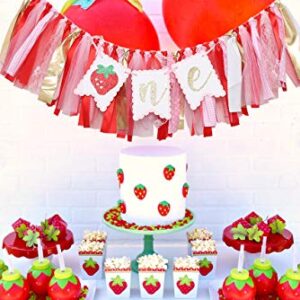 Berry Strawberry Theme High Chair Banner - Sweet First Birthday Banner - Smash Cake Photo Prop - 1st Birthday Photo Backdrop Decorations - Birthday Souvenir and Gifts for Kids (Strawberry-2)