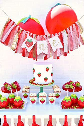 Berry Strawberry Theme High Chair Banner - Sweet First Birthday Banner - Smash Cake Photo Prop - 1st Birthday Photo Backdrop Decorations - Birthday Souvenir and Gifts for Kids (Strawberry-2)